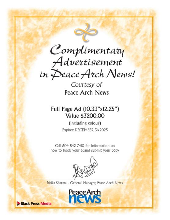 **Full Page Colour Ad in Peace Arch News** | Powered by Givergy