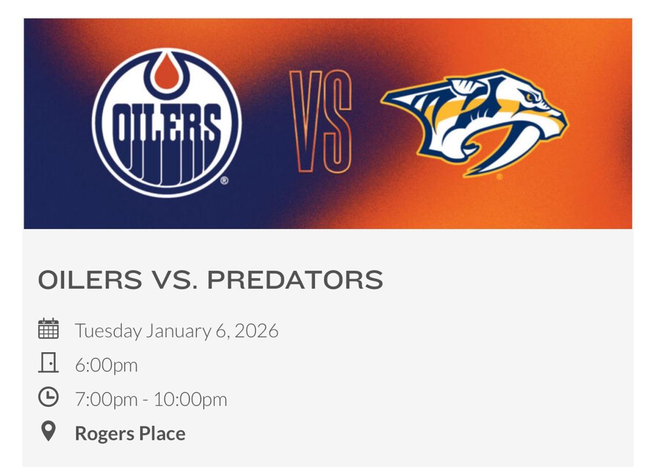 Edmonton Oilers vs. Nashville Predators - January 6 | Powered by Givergy